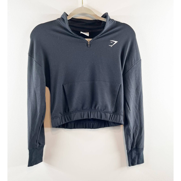 Gymshark | Tops | Gymshark Cropped 2 Zip Pullover Sweatshirt Black ...